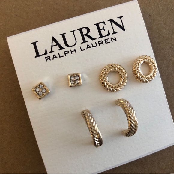 Lauren Ralph Lauren | Jewelry | Lauren Ralph Lauren 3 Pair Stud Hoop Earring Set Square Round ...